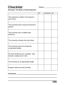 Appendix 2: Writing Assessment Checklists – BC Reads: Adult Literacy ...