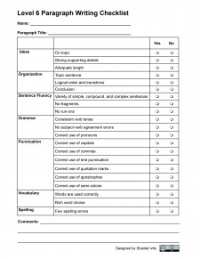 Appendix 3: Paragraph Writing Checklist – BC Reads: Adult Literacy ...