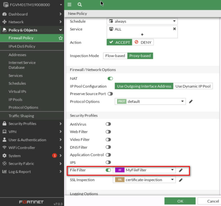 7.2 Security Profile – FortiGate Firewall