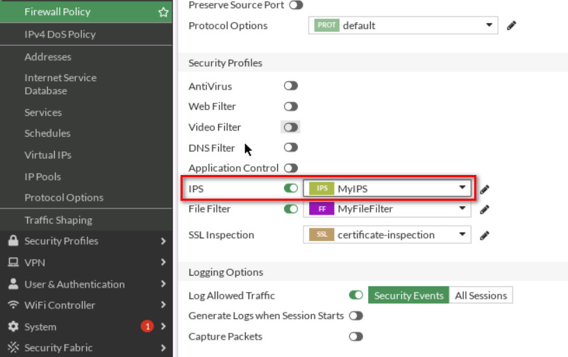 7.2 Security Profile – FortiGate Firewall