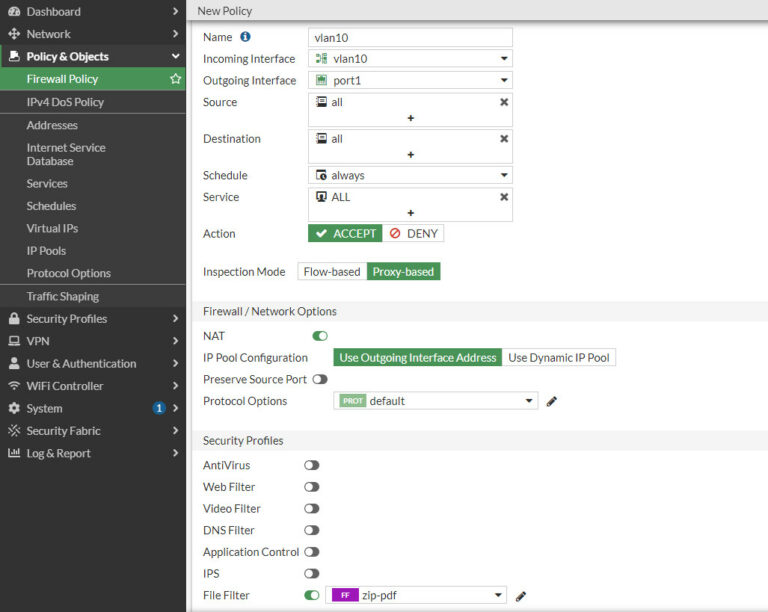 7.3 VLAN and Security Profile – FortiGate Firewall