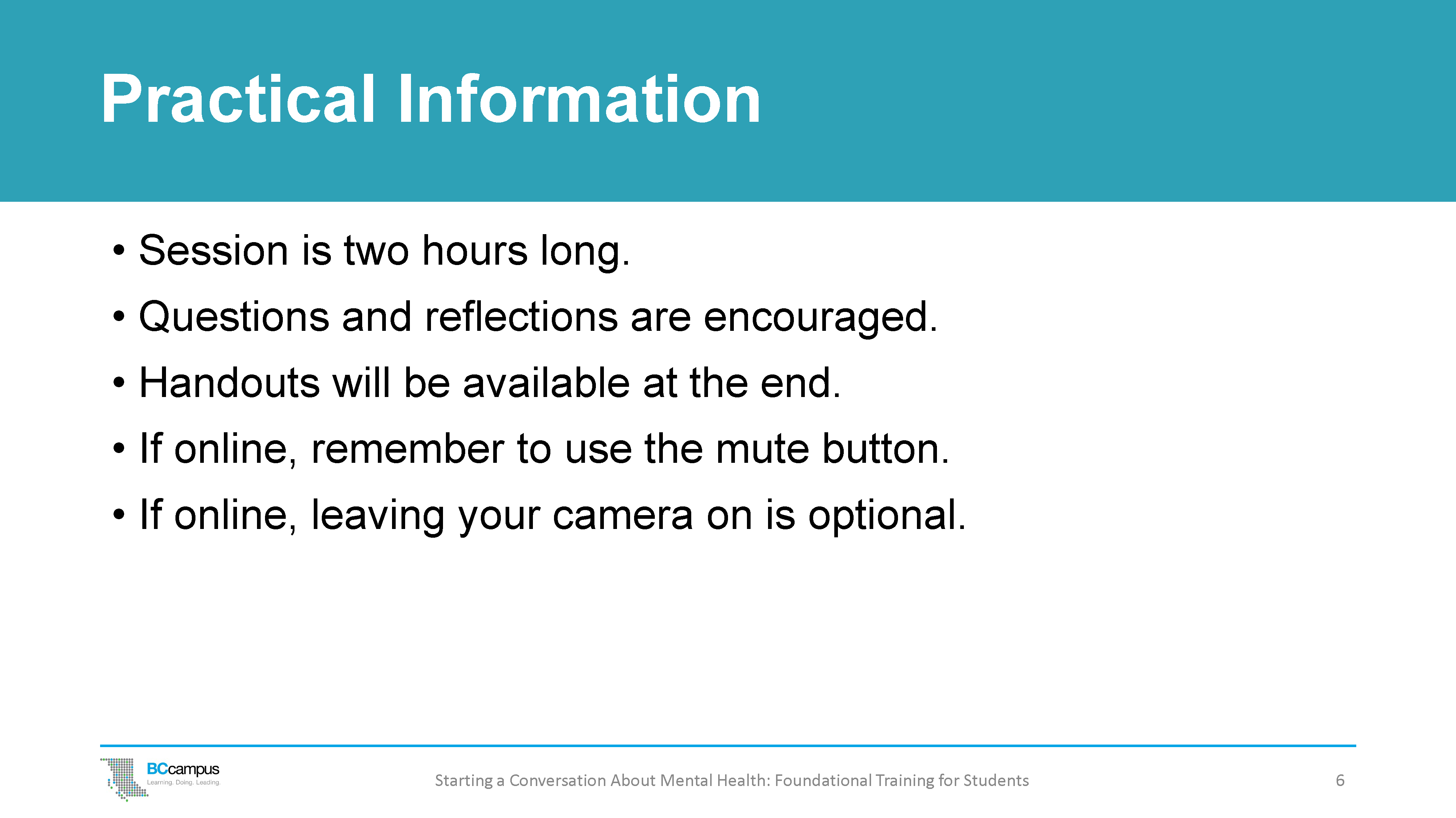 1. Opening the Session – Starting A Conversation About Mental Health ...