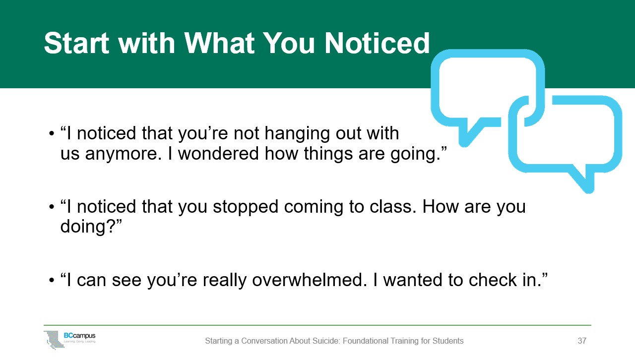 Responding – Starting a Conversation About Suicide: Foundational ...