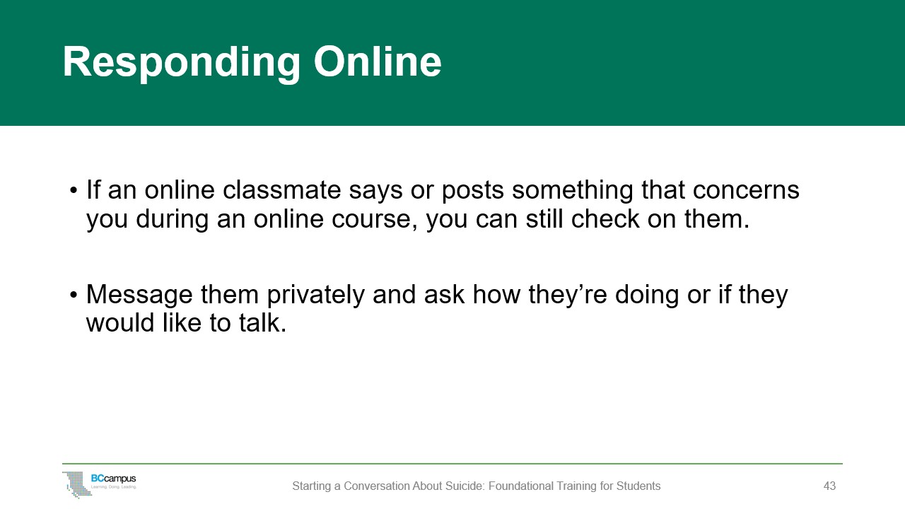 Responding – Starting a Conversation About Suicide: Foundational ...