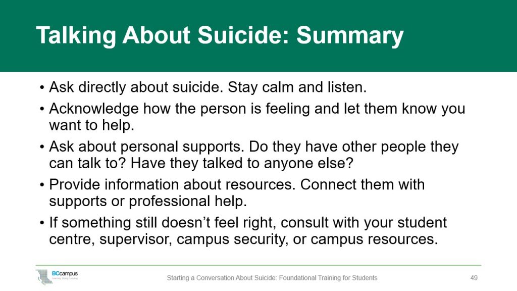 Referring – Starting a Conversation About Suicide: Foundational ...