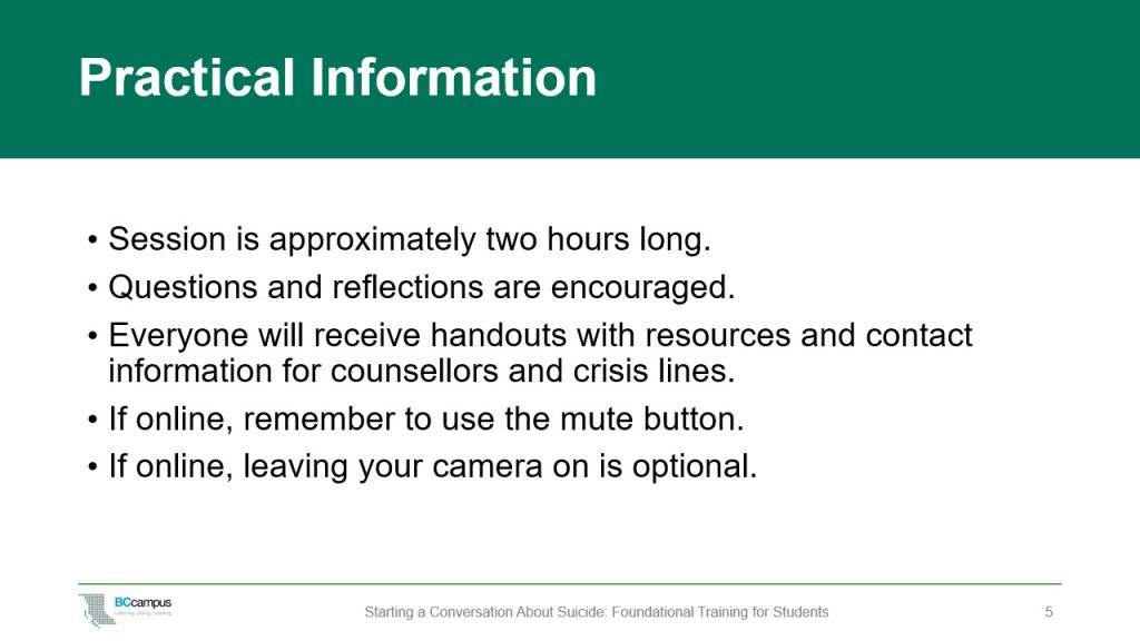Opening the Session – Starting a Conversation About Suicide ...